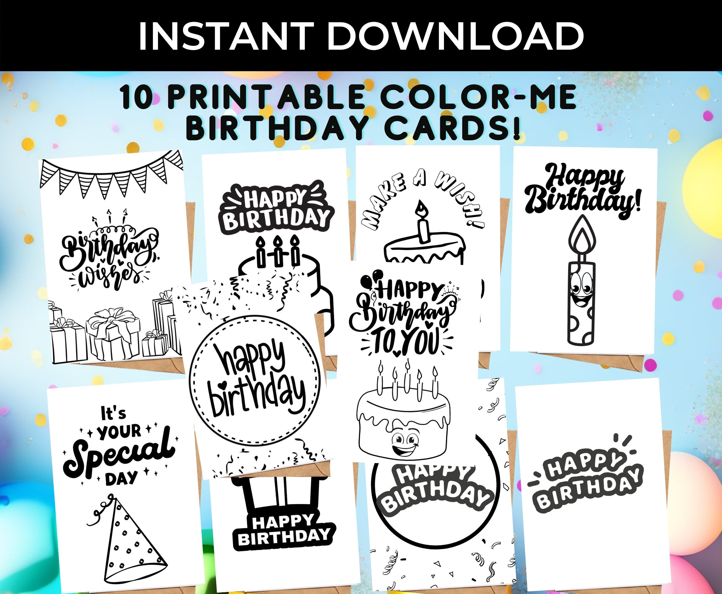 Instant Download Happy Birthday Cards, 10 Printable Birthday Cards ...