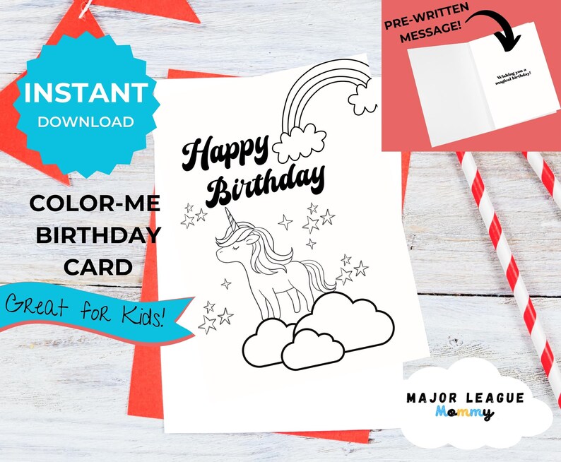 Printable Happy Birthday Card Coloring Birthday Card Unicorn - Etsy