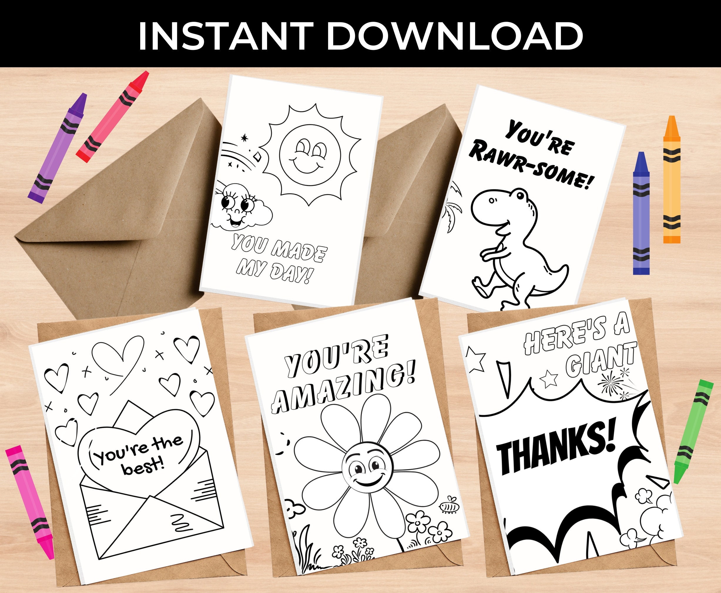 20 Printable Thank You Coloring Cards, Teacher Appreciation Card, DIY ...
