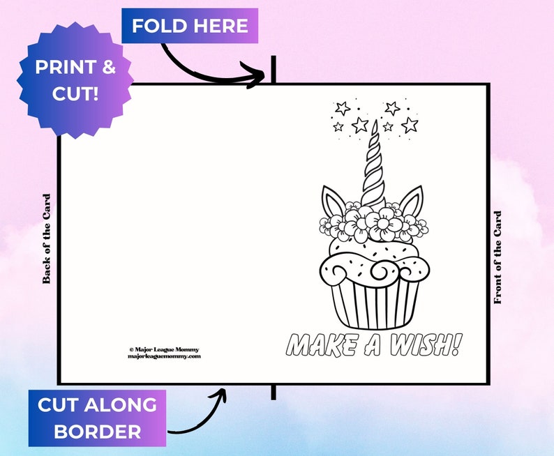 Printable Coloring Birthday Card, Make a Wish Unicorn Birthday Card ...