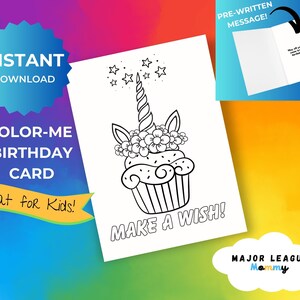 Printable Coloring Birthday Card, Make a Wish Unicorn Birthday Card ...