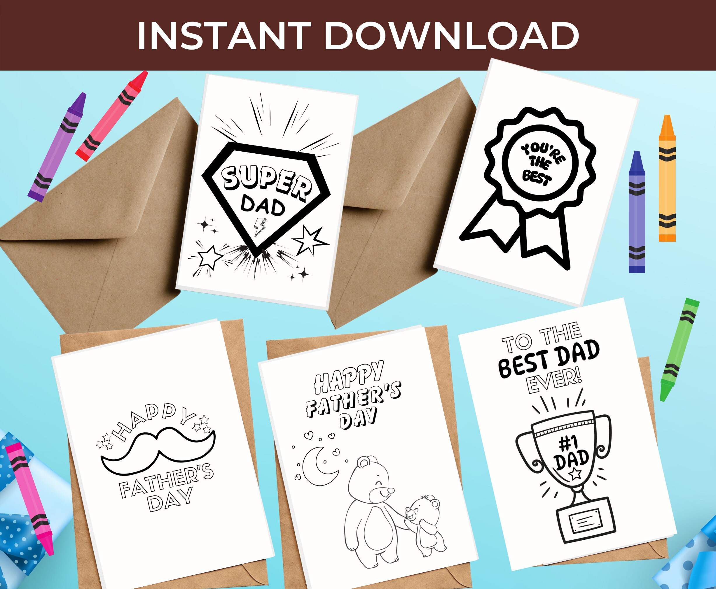 Printable Father's Day Card, Card Template, Coloring Card for Dad ...