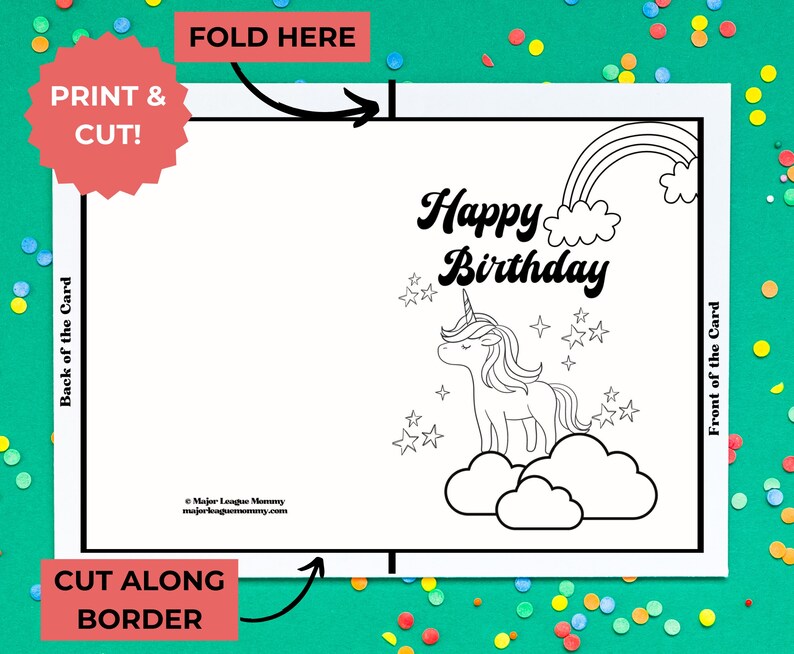 Printable Unicorn Birthday Card, Happy Birthday Unicorn Card, Coloring ...