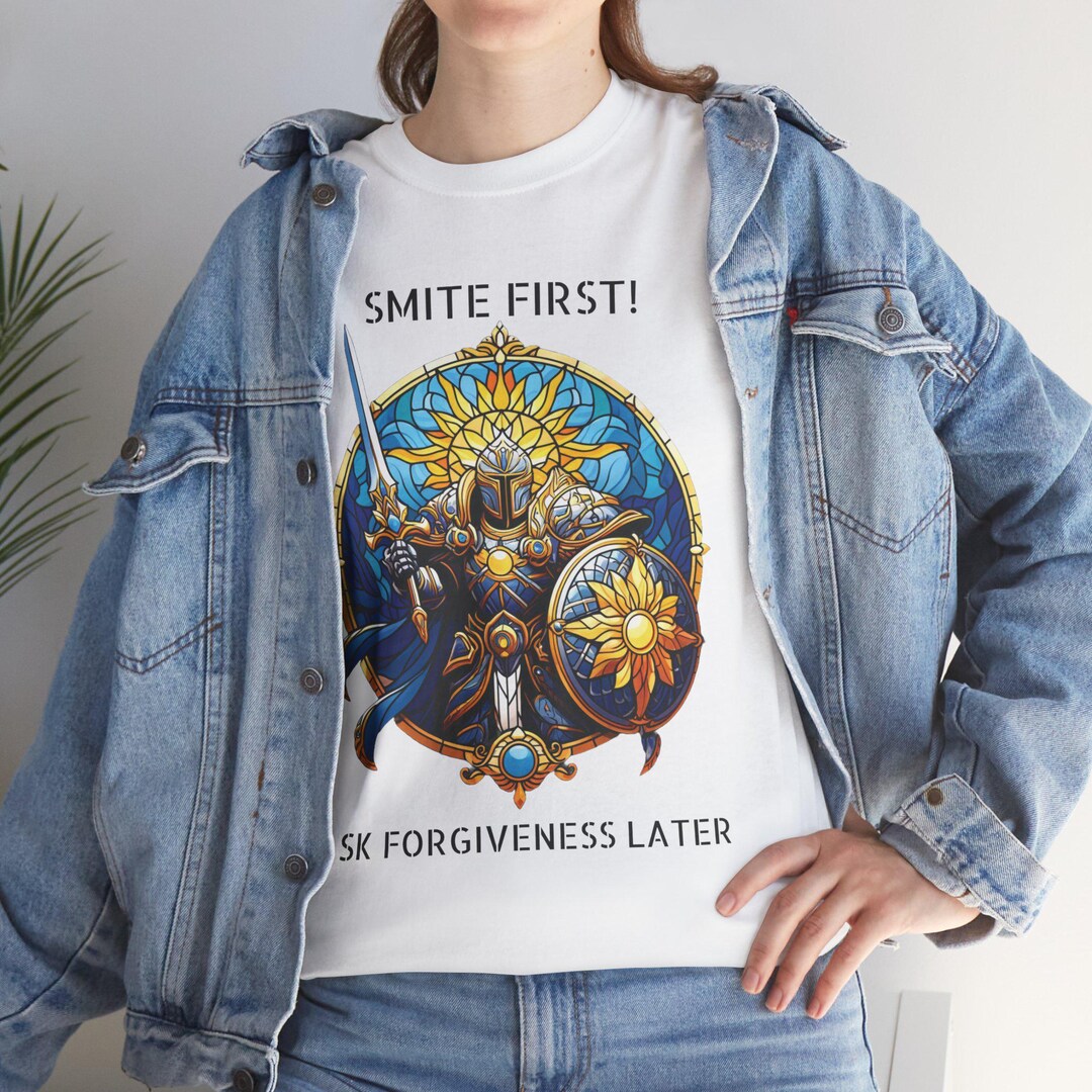 Paladin Stained Glass Design T-shirt - "smite First! Ask Forgiveness ...