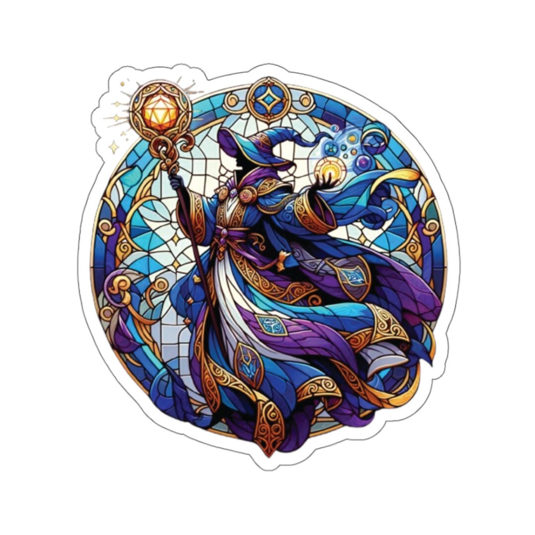 Stained Glass Wizard Sticker - Dungeons & Dragons Fantasy Art - 2"x2 ...