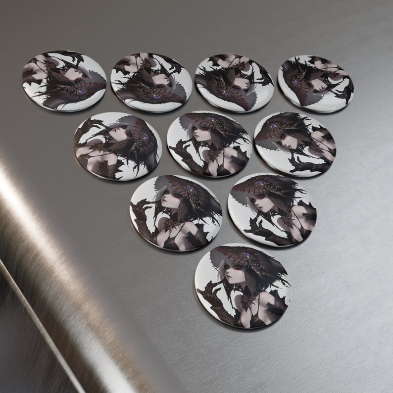 Enchanting Gothic Anime Witch Button Magnet - Unleash Your Inner Magic ...