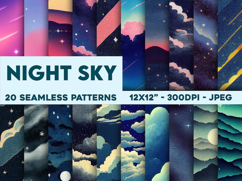 20 Night Sky Seamless Digital Patterns, Digital Paper, Scrapbooking ...