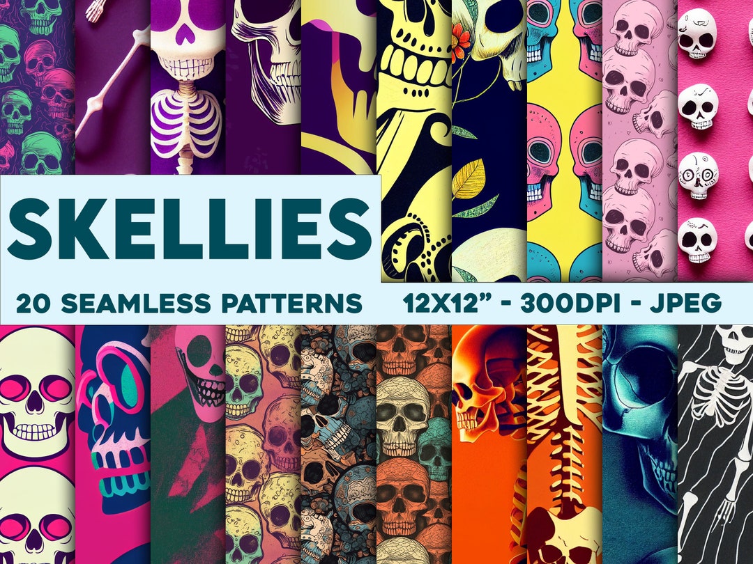 20 Skeleton Seamless Digital Patterns, Digital Paper, Scrapbooking ...