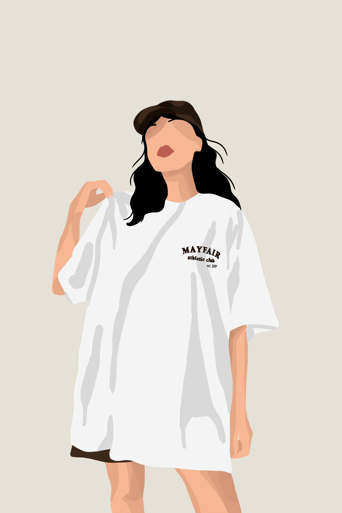 Girl Oversized T-shirt Illustration Poster INSTANT Digital Wall Art ...