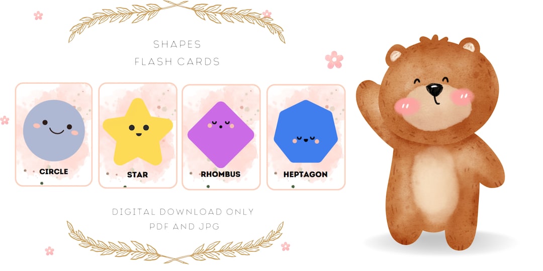 Cute Shapes Flashcards Digital Download, Shapes Flashcards ...