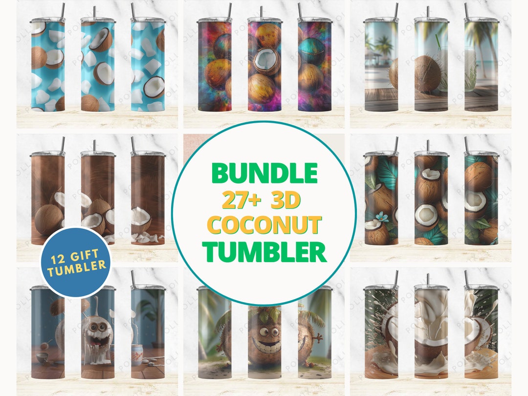 3D Bundle Coconut Tumbler Wrap Design, Coconut Islet 20oz Sublimation ...