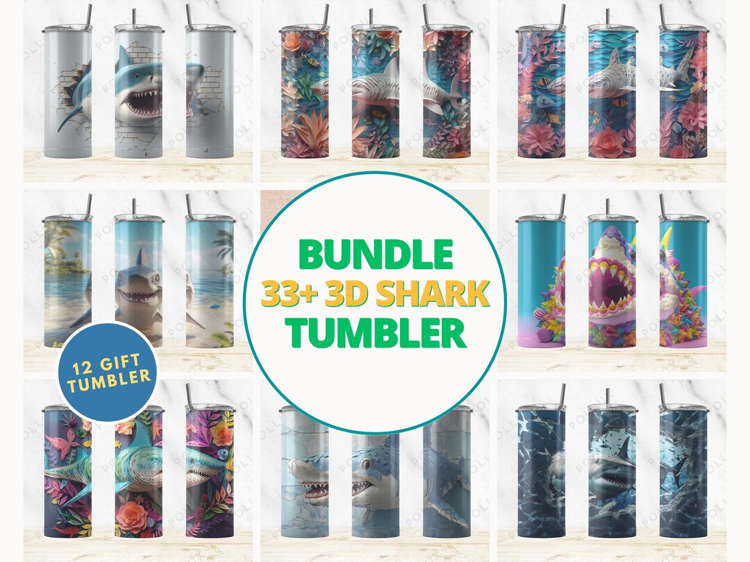 3D Bundle Shark Tumbler Wrap Design, Colorful Baby Shark Sublimation ...