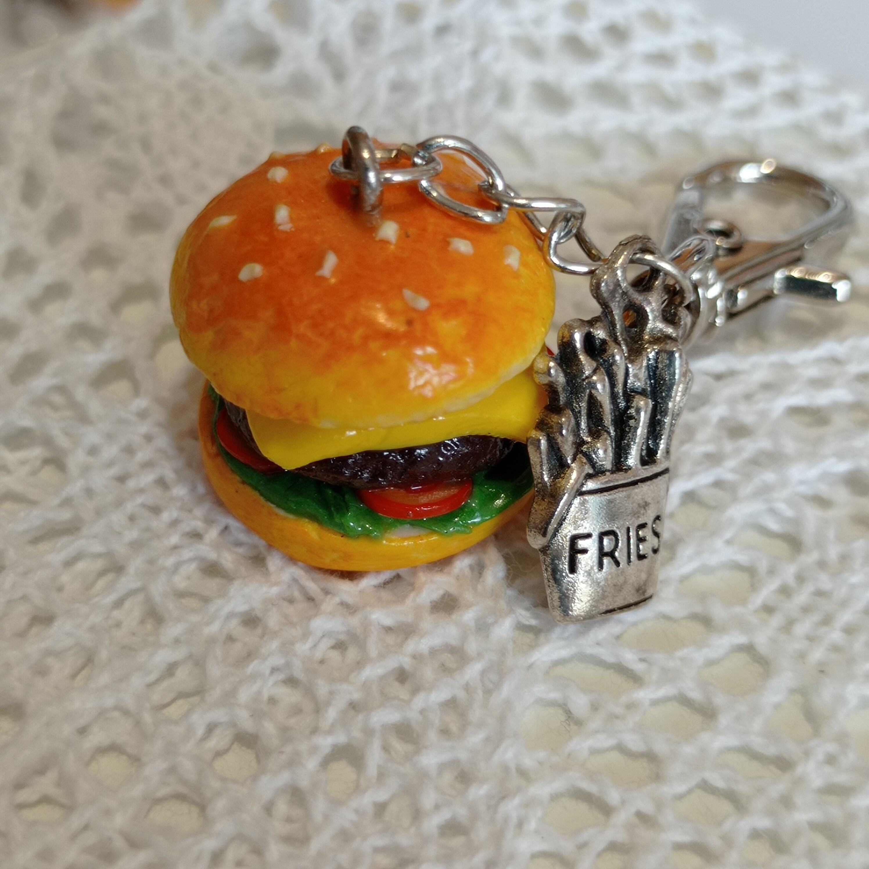 Cheeseburger Keychain in Polymer Clay With Fries Charm - Etsy