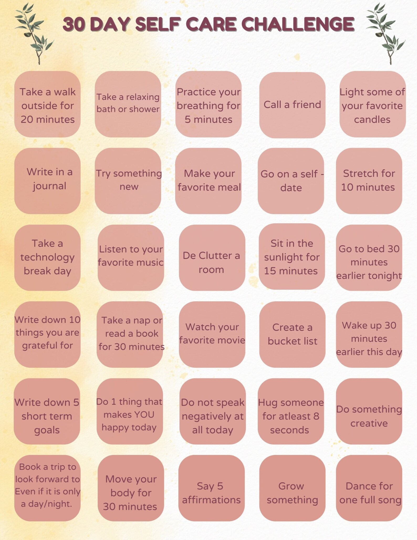 Self Care Challenge | Self Care Planner | Wellness Routine | Wellness ...