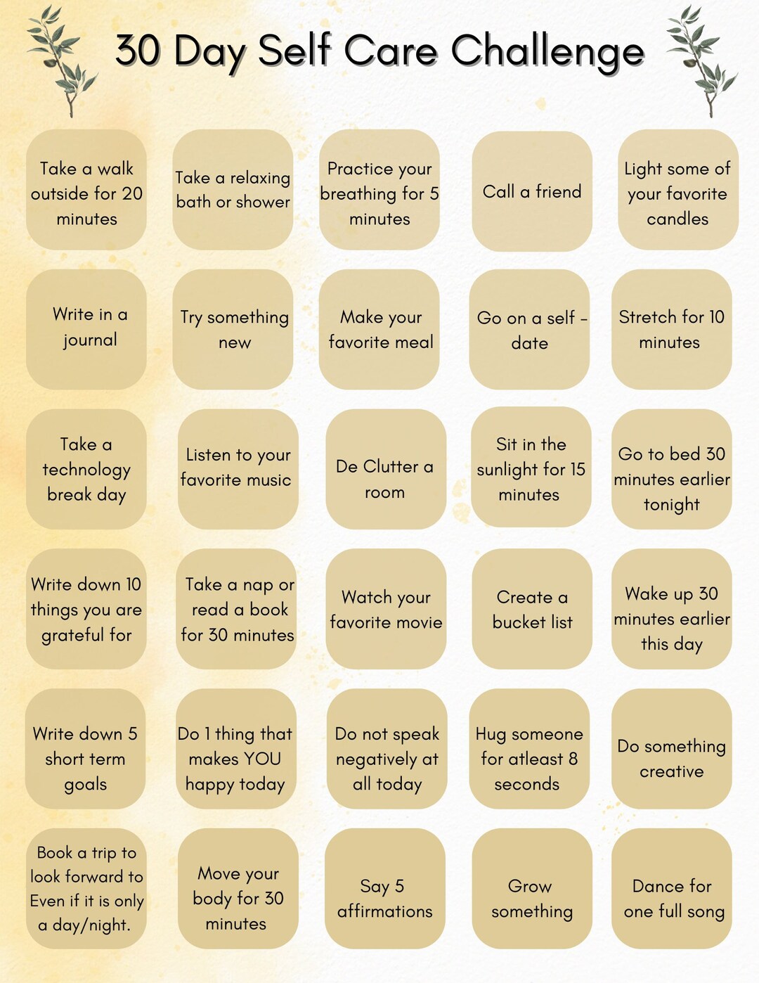 Self Care Planner | Self Care Challenge | Self Care Checklist ...