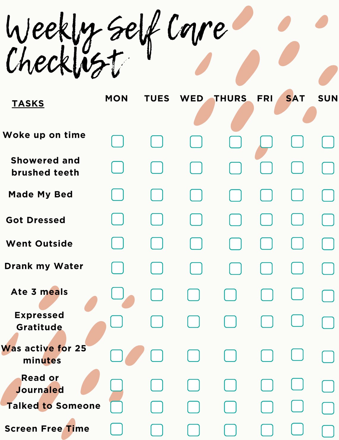 Self Care Checklist | Self Care Tracker | Daily Self Care Tracker ...