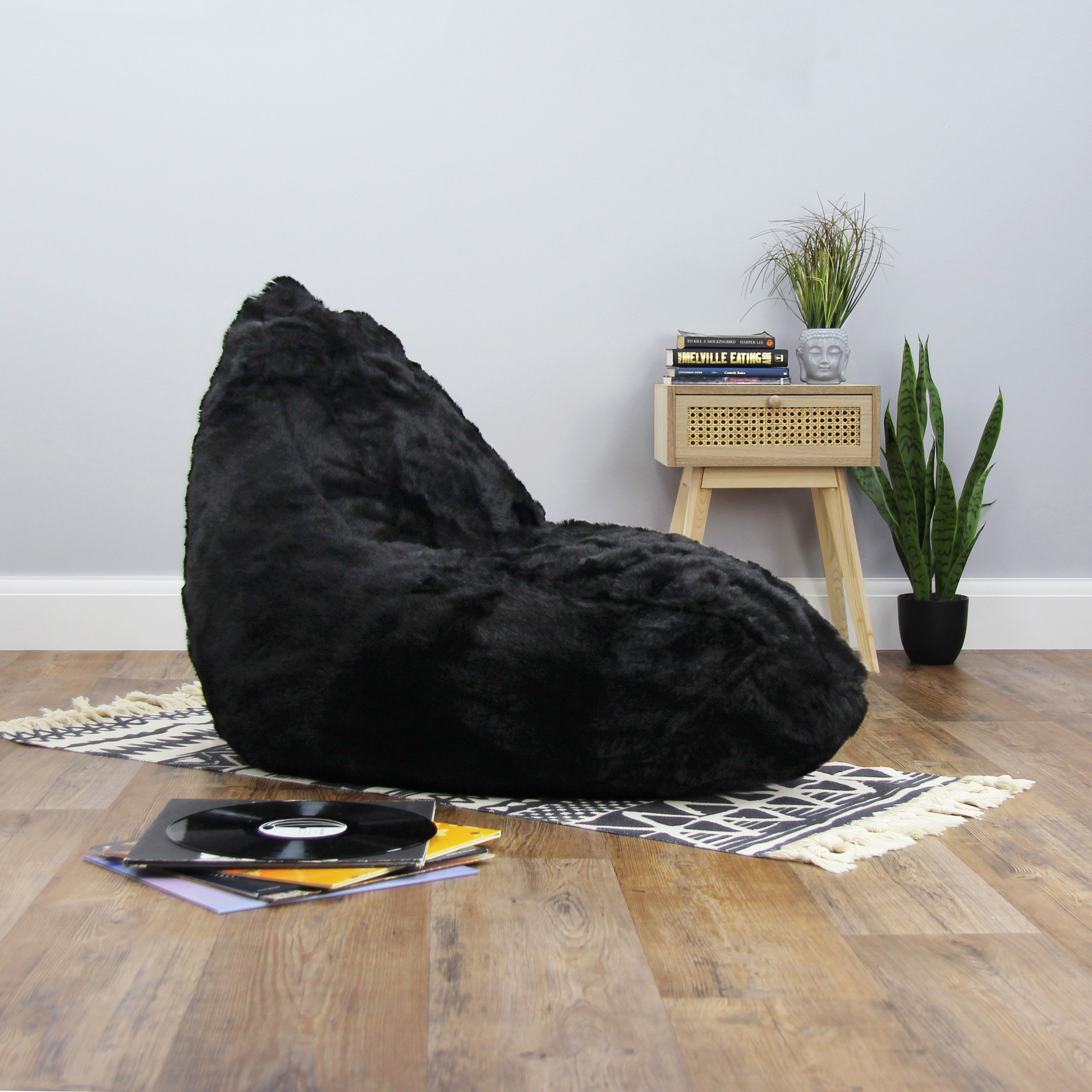Black faux fur bean bag store
