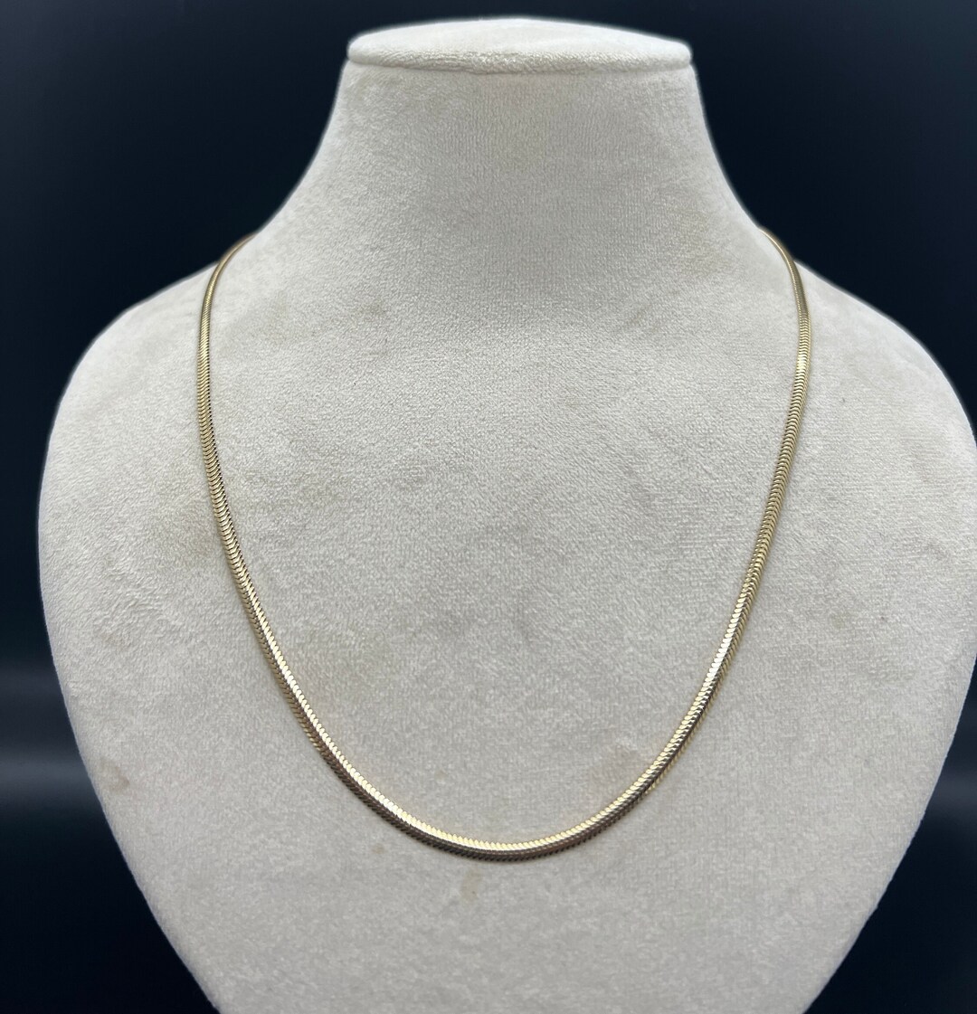 14K Gold Snake Chain Necklace, 14k Flat Herringbone Chooker, Gold Thin ...