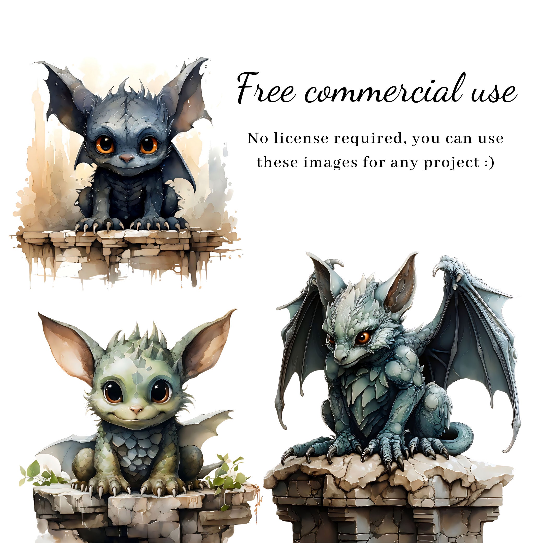 Gargoyle Clipart, Cute Halloween, Digital Watercolor Design ...
