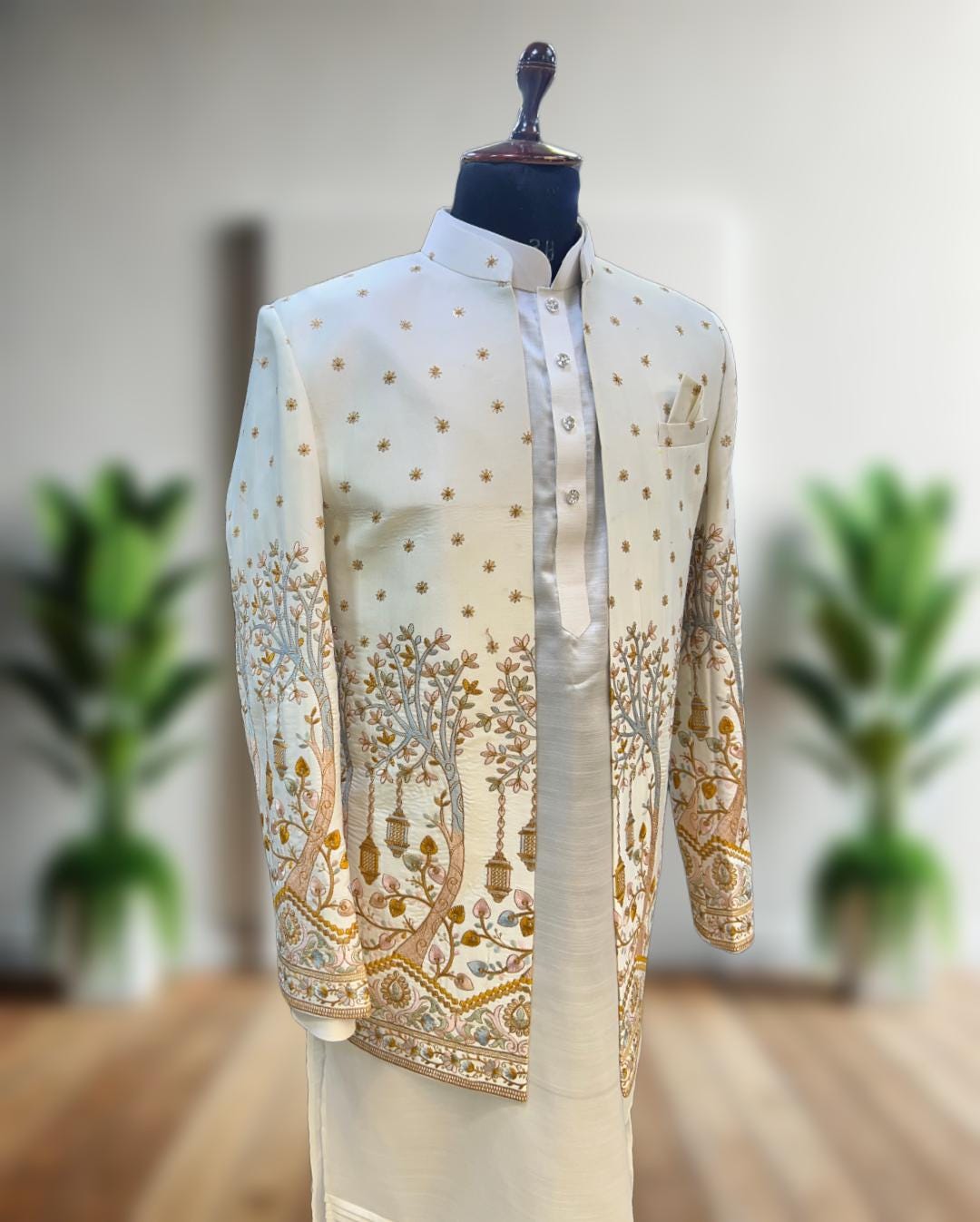 Luxury Jodhpuri 3-piece Set: Embroidered Open Jacket, Kurta, Pant - Etsy