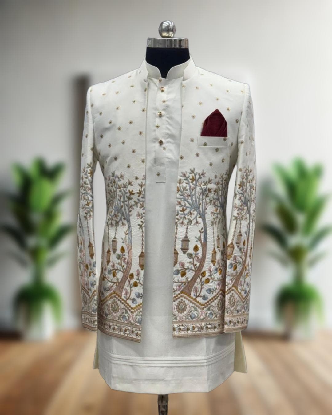 Luxury Jodhpuri 3-piece Set: Embroidered Open Jacket, Kurta, Pant - Etsy
