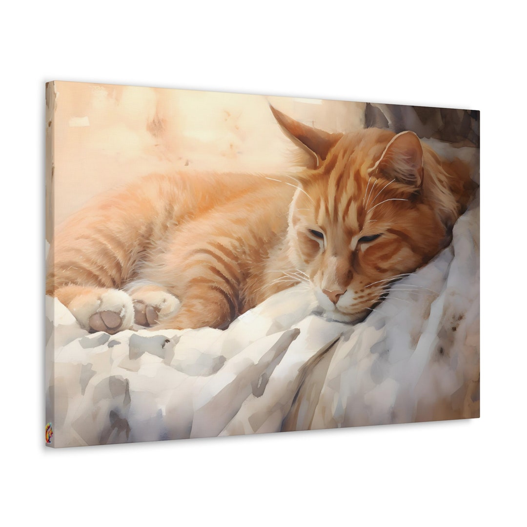 Canvas of Sleepy Kitty, Farmhouse Cat Decor, Cottage Wall Art, Lake ...