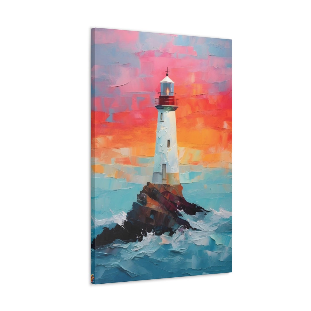Canvas of Lighthouse at Sunset, Abstract Geometric Lighthouse, Sunset ...