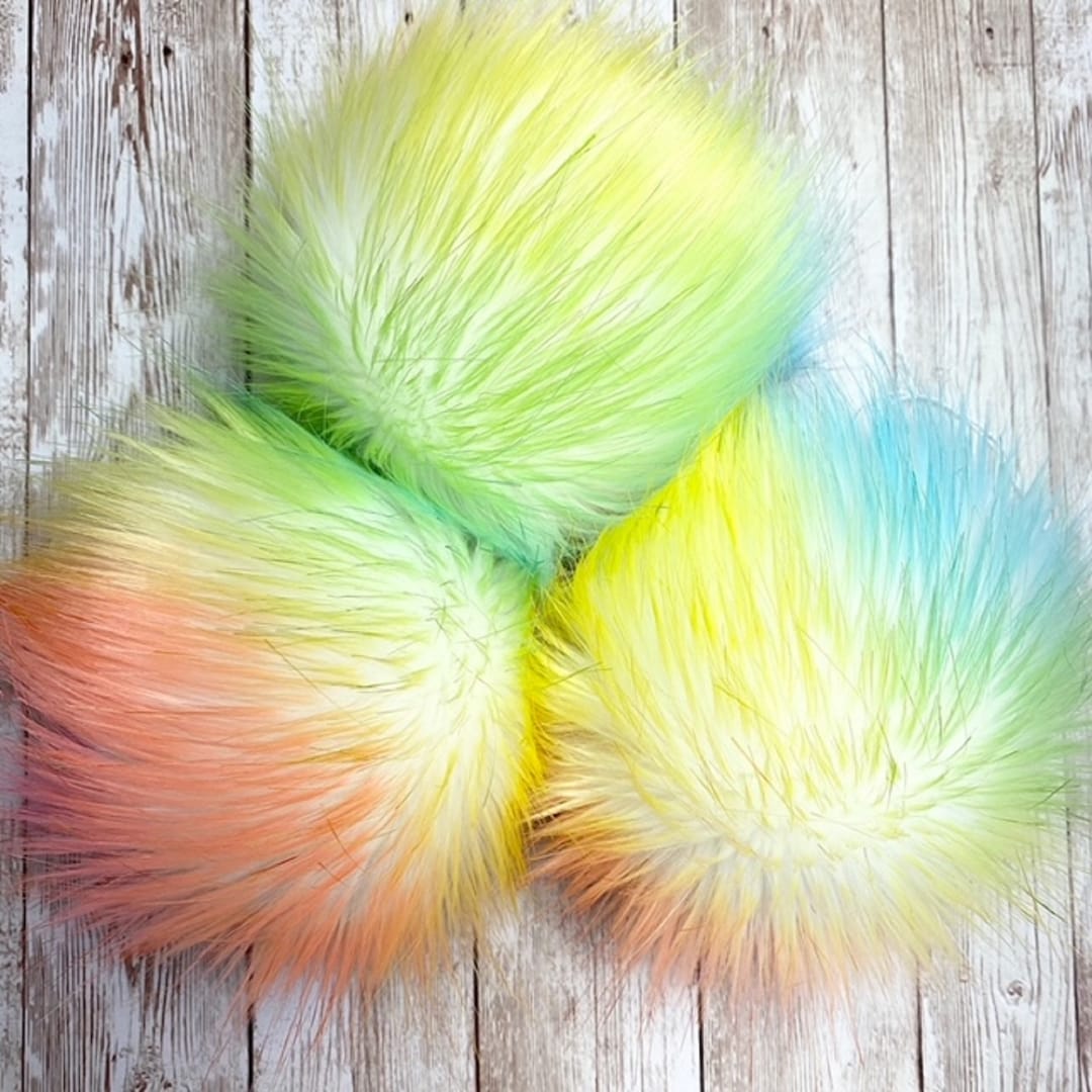 Rainbow Wave Pom, Faux Fur Pom Poms, Faux Fur, Beanie Toppers, Fake Fur ...