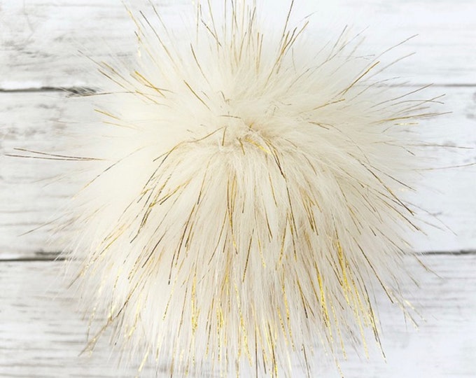 Ivory Golden Sparkle Pom, Faux Fur Pom Poms, Faux Fur, Beanie Toppers ...