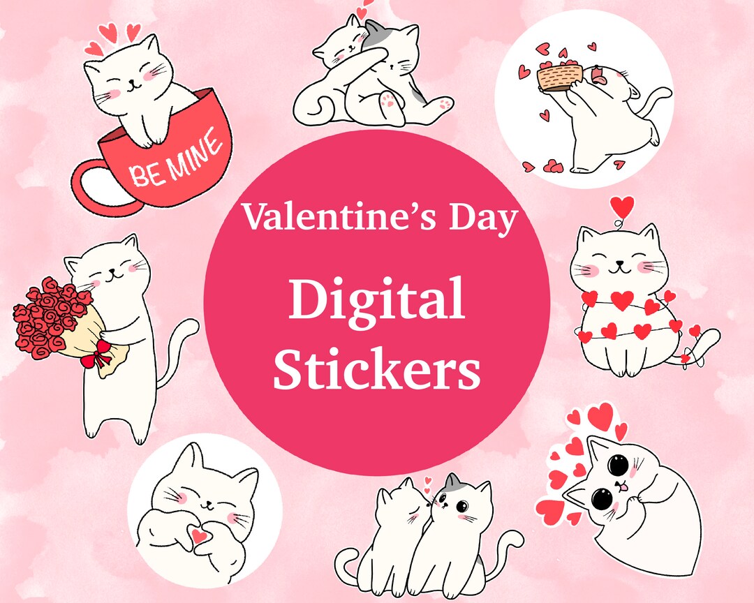 20 Valentines Day Stickers, Digital Stickers, Cute Cat Stickers ...