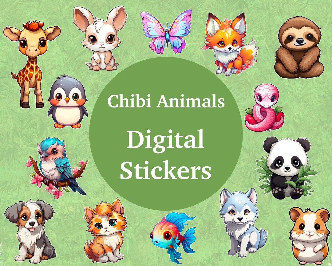 40 Chibi Animal Stickers, PNG Stickers, Cute Stickers, Kawaii Sticker ...