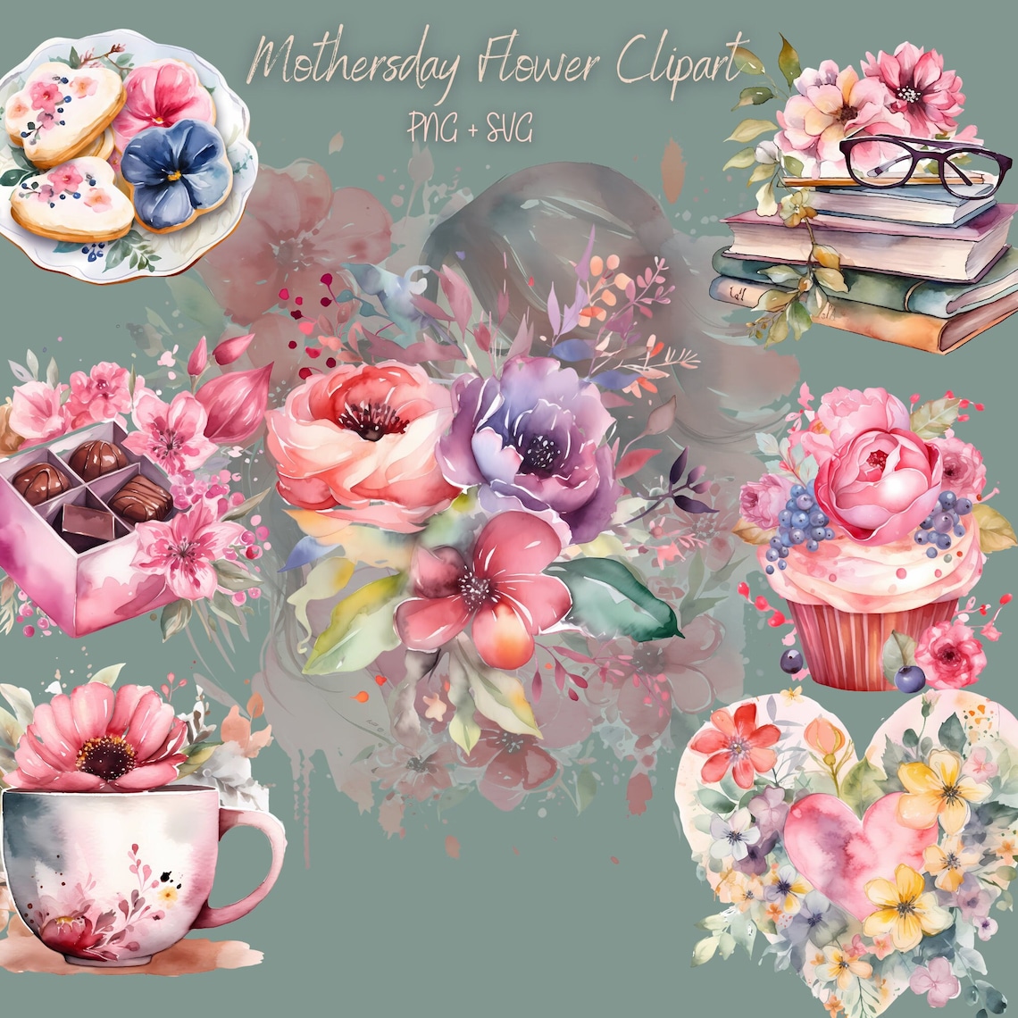 Mother's Day Flowers Clipart Mothersday PNG / SVG Pink - Etsy