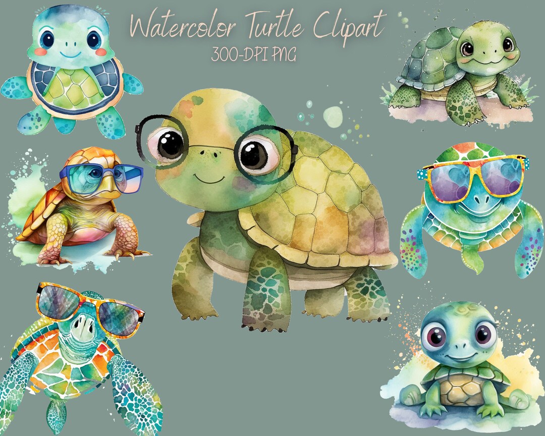 Watercolor Turtle Clipart, Sea Turtle Clipart, PNG Digital Download ...