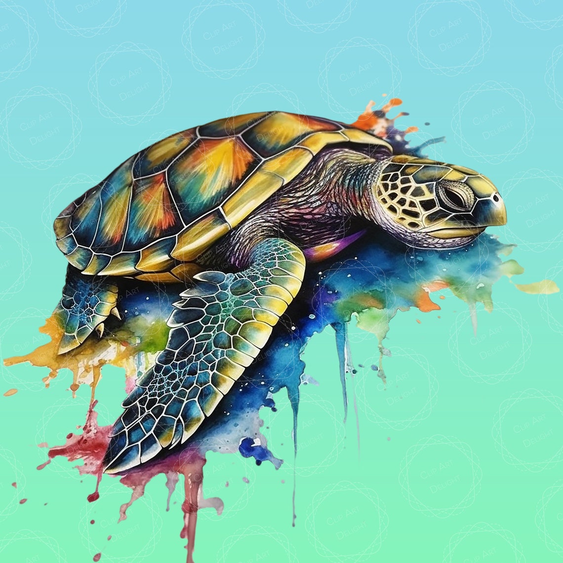 Watercolor Sea Turtle Art Bundle Transparent Background Digital Print ...