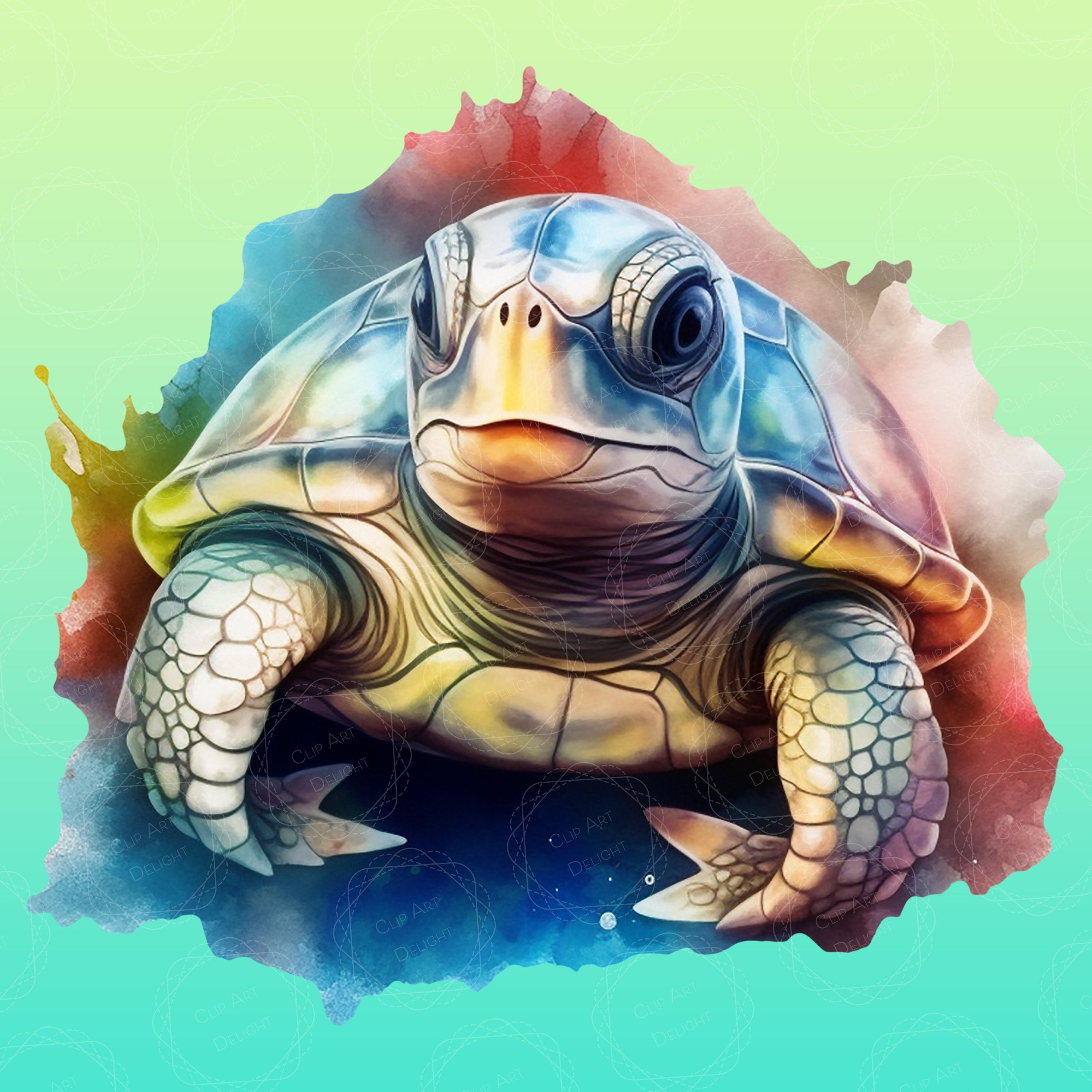 Watercolor Sea Turtle Art Bundle Transparent Background Digital Print ...