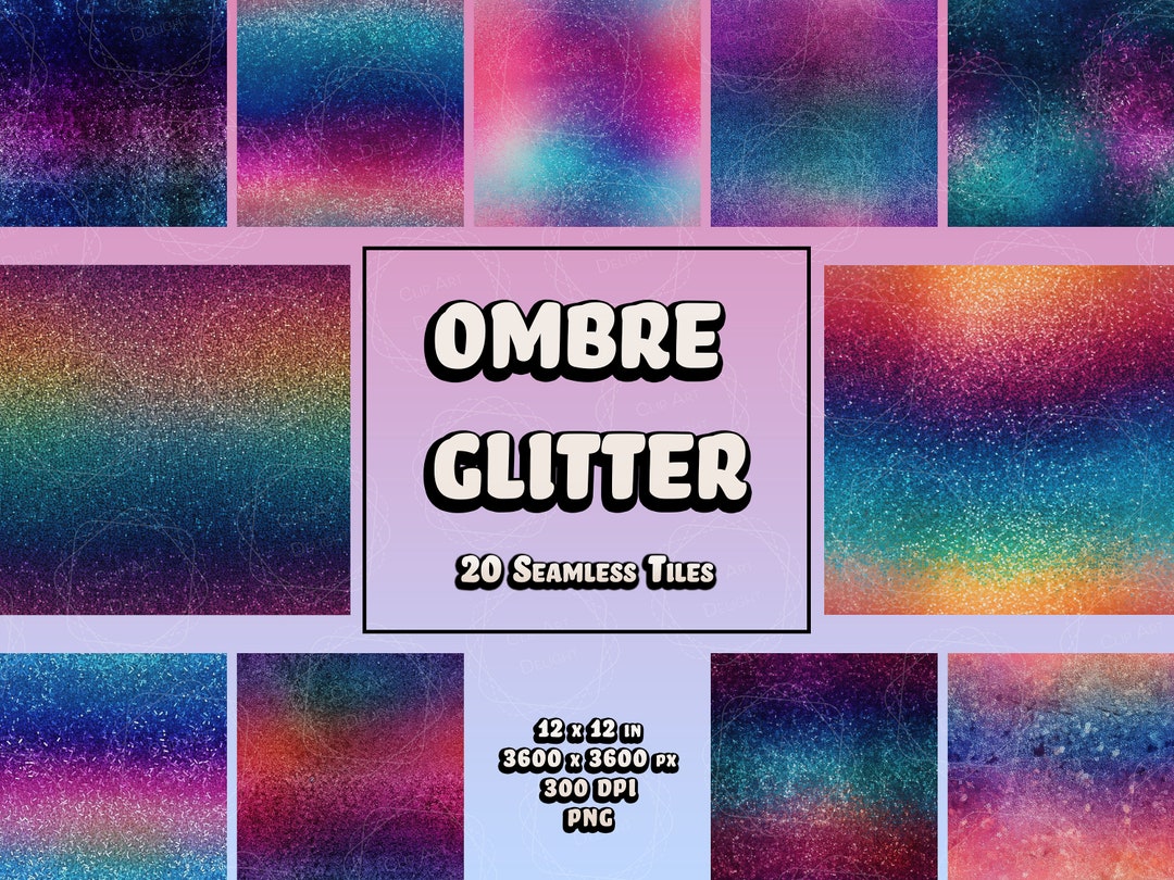 20 Rainbow Ombre Glitter Digital Papers: Seamless PNG Tiles (digital ...