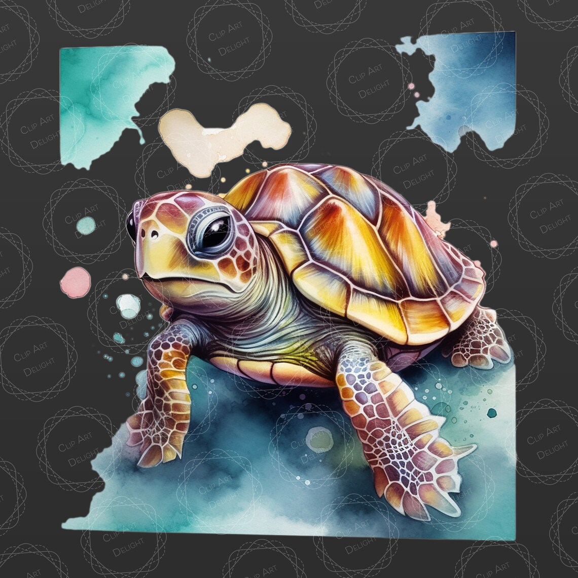 Watercolor Sea Turtle Art Bundle Transparent Background Digital Print ...