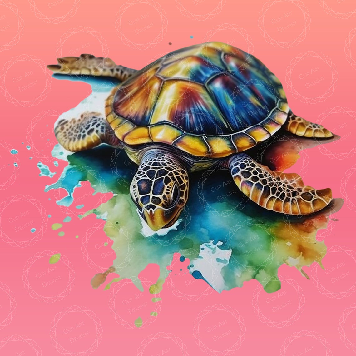 Watercolor Sea Turtle Art Bundle Transparent Background Digital Print ...