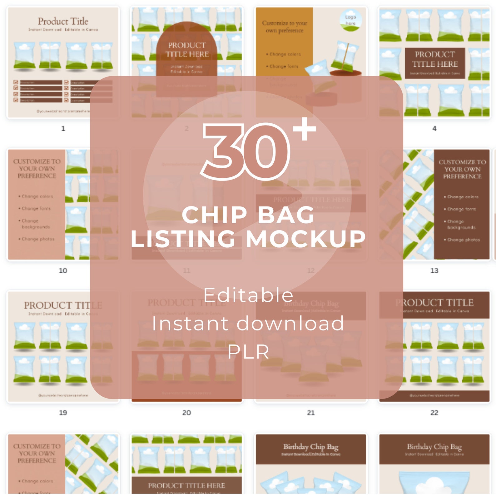 PLR Chip Bag Mockup for Canva, Chip Bag , Editable Chip Bag ...