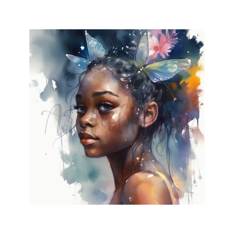 Watercolor Portraits of Beautiful Black Women/girls With Butterfly ...
