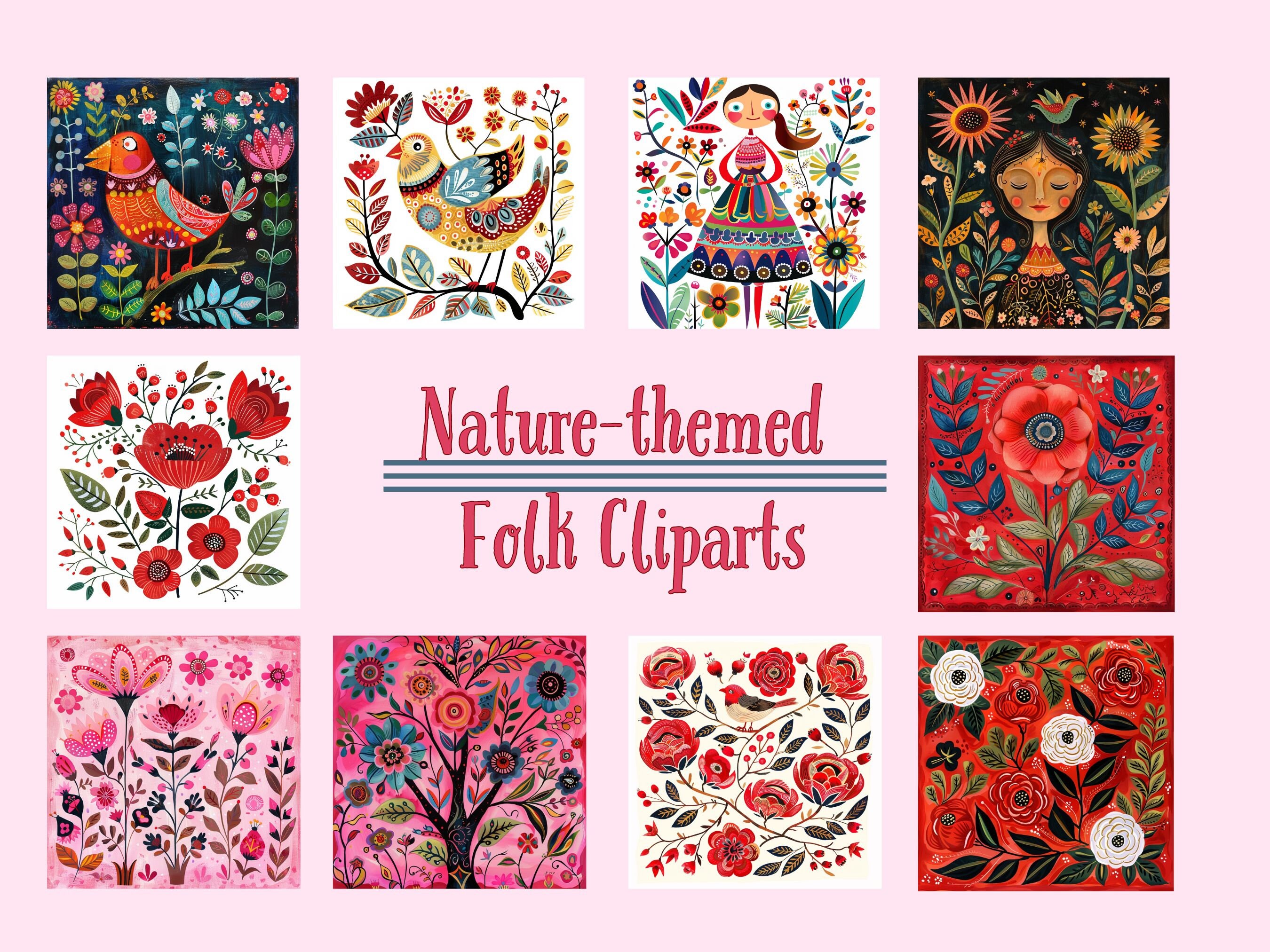 Nature-themed Folk Cliparts 42 PNG Files Instant Download for ...