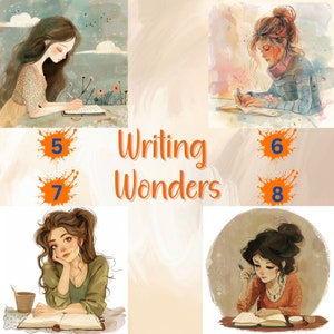Writing Wonders- 12 PNG Images of Women Writing, Journaling, Different ...
