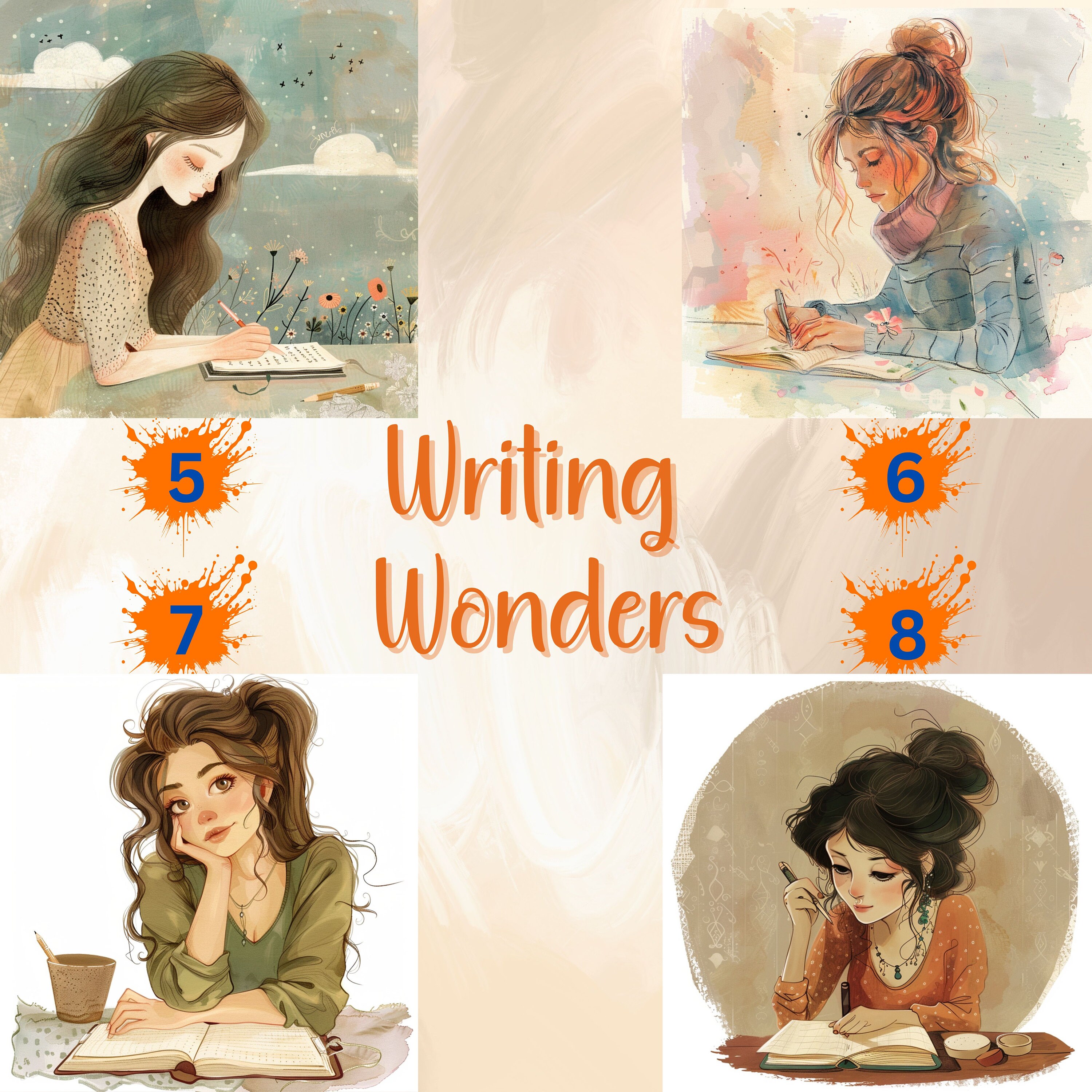 Writing Wonders 12 PNG Images of Women Writing, Journaling, Different ...