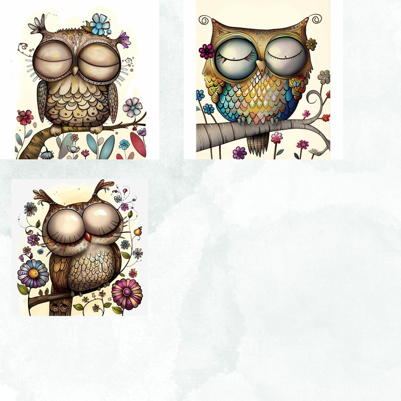 Quirky Whimsical Owl Clipart- 34 PNG Images, Instant Download Digital ...