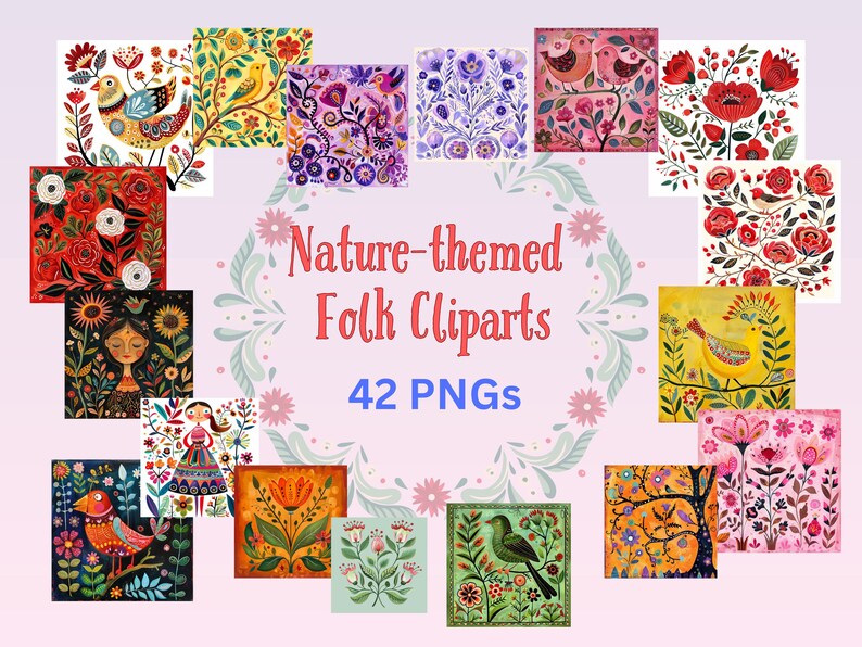 Nature-themed Folk Cliparts- 42 PNG Files Instant Download for ...