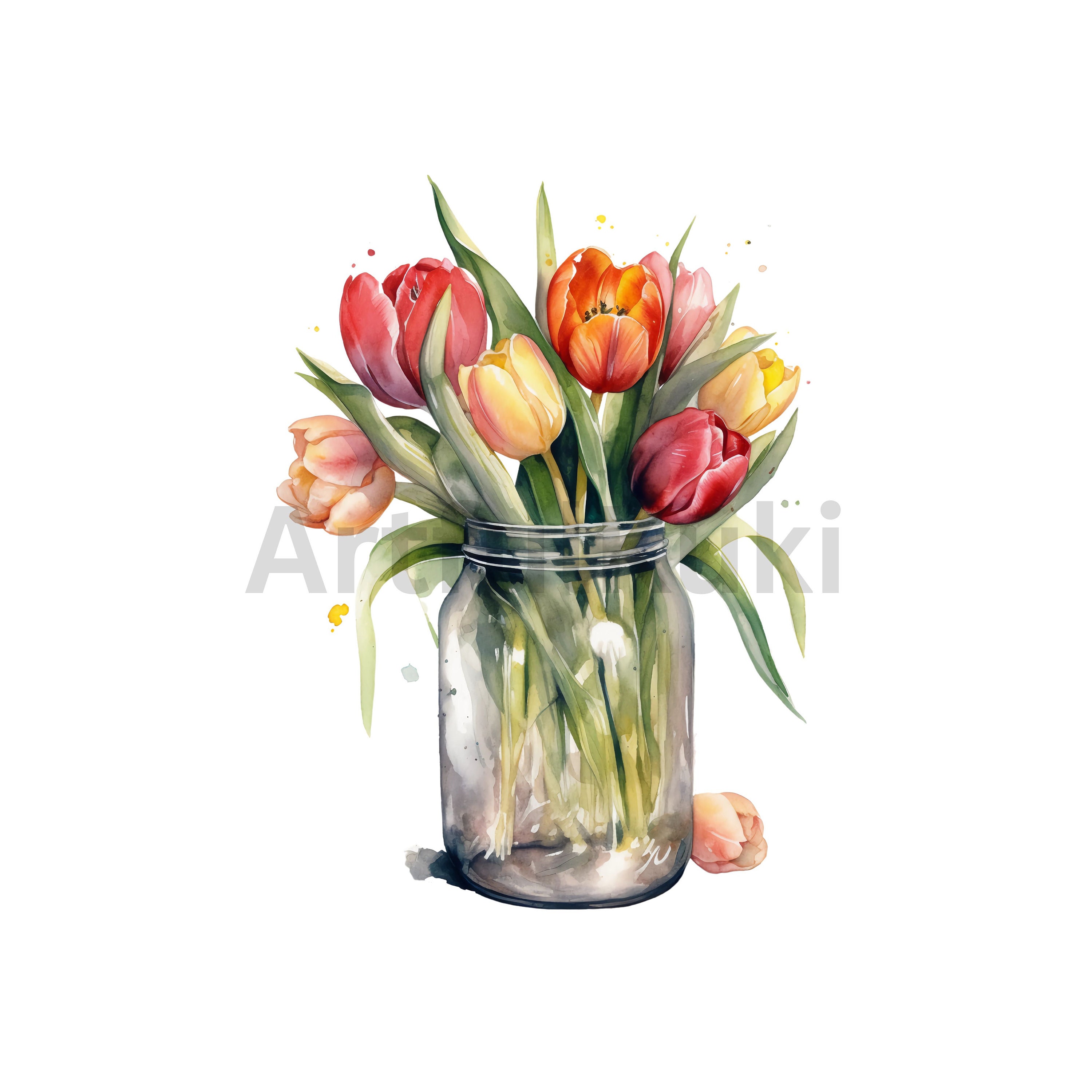 Watercolor Tulip PNG Clipart With Transparent Background Floral Summer ...
