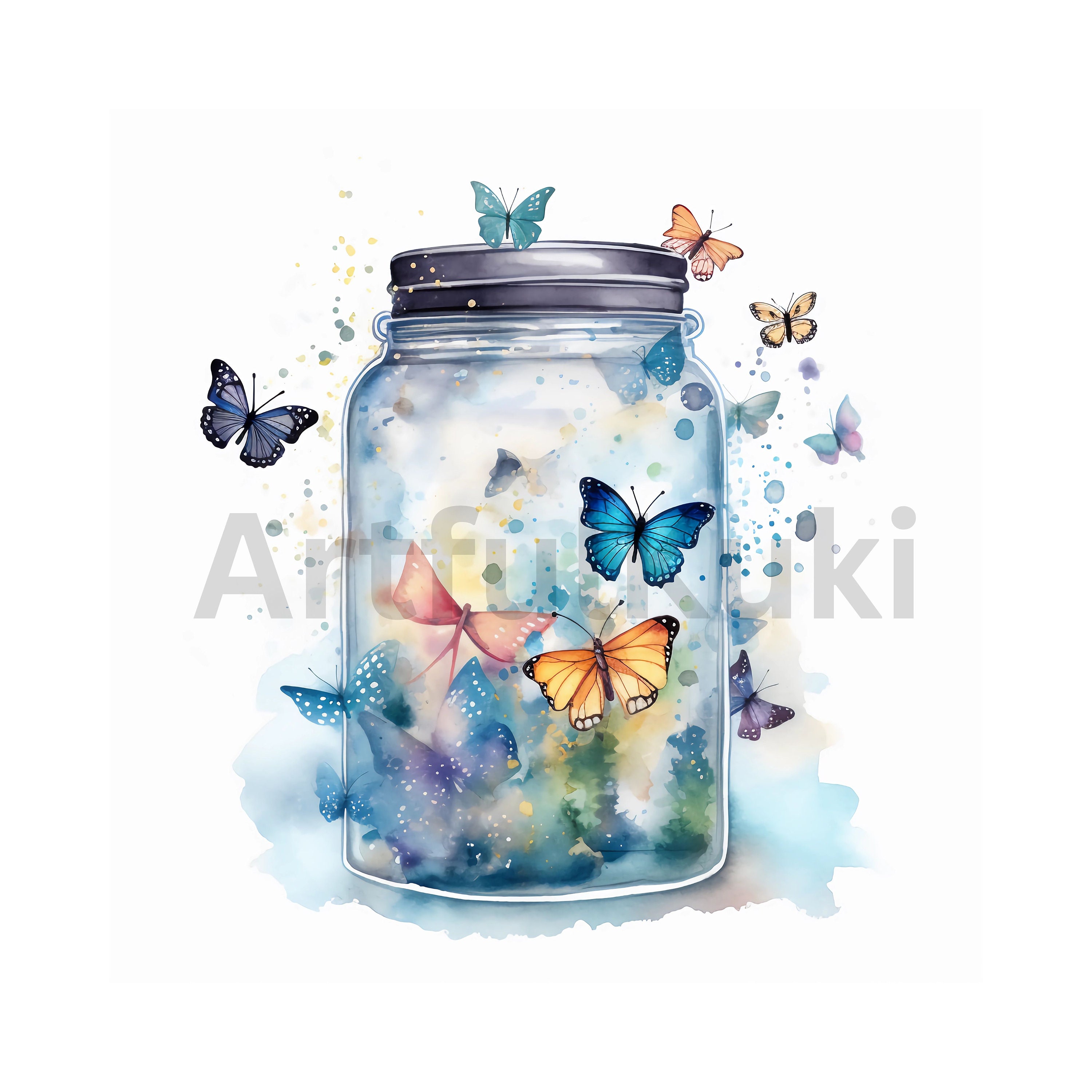 Holographic Butterfly Jar Clipart Fantasy Clipart 10 Pngs for Fairytale ...