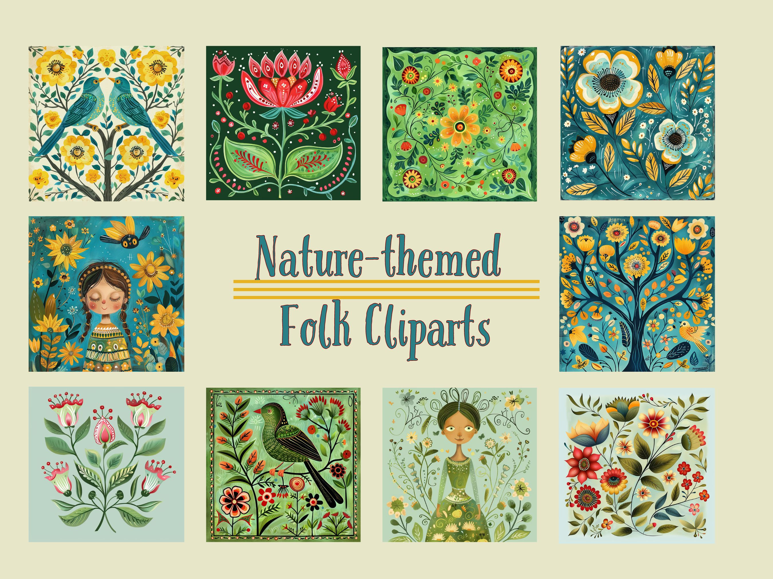 Nature-themed Folk Cliparts- 42 PNG Files Instant Download for ...