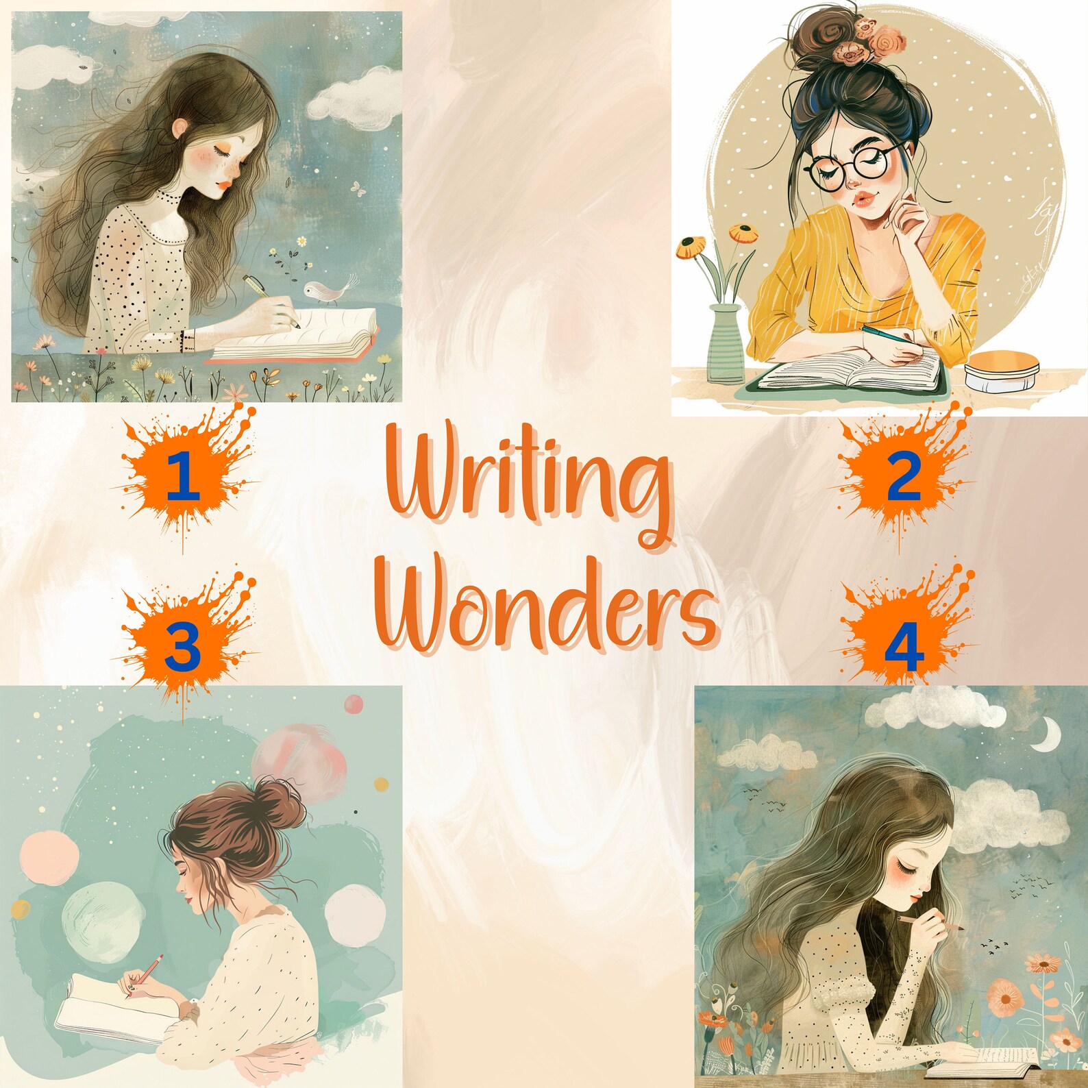 Writing Wonders 12 PNG Images of Women Writing, Journaling, Different ...