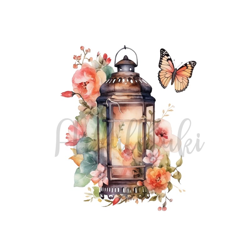 Watercolor Floral Lantern Clipart: Butterfly PNG (digital Download) - Etsy